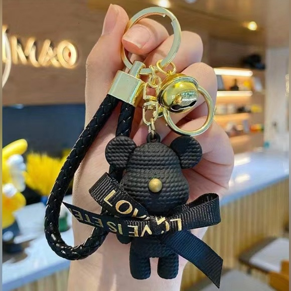 Accessories | New Teddy Black Bear With Ribbon Keychain | Poshmark